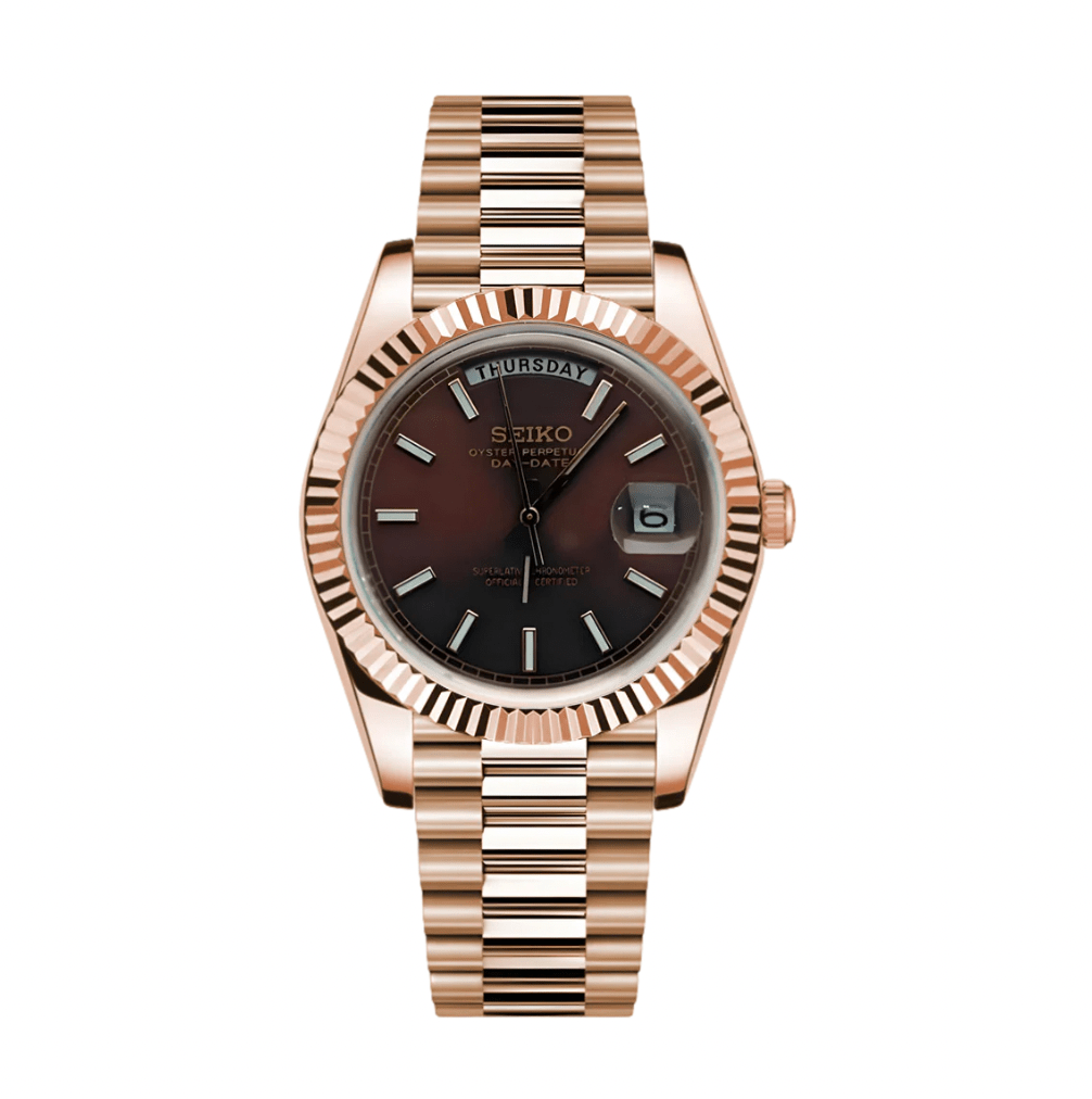 Seiko Mod Day-Date Rose Gold Chocolate – customseikomods.com